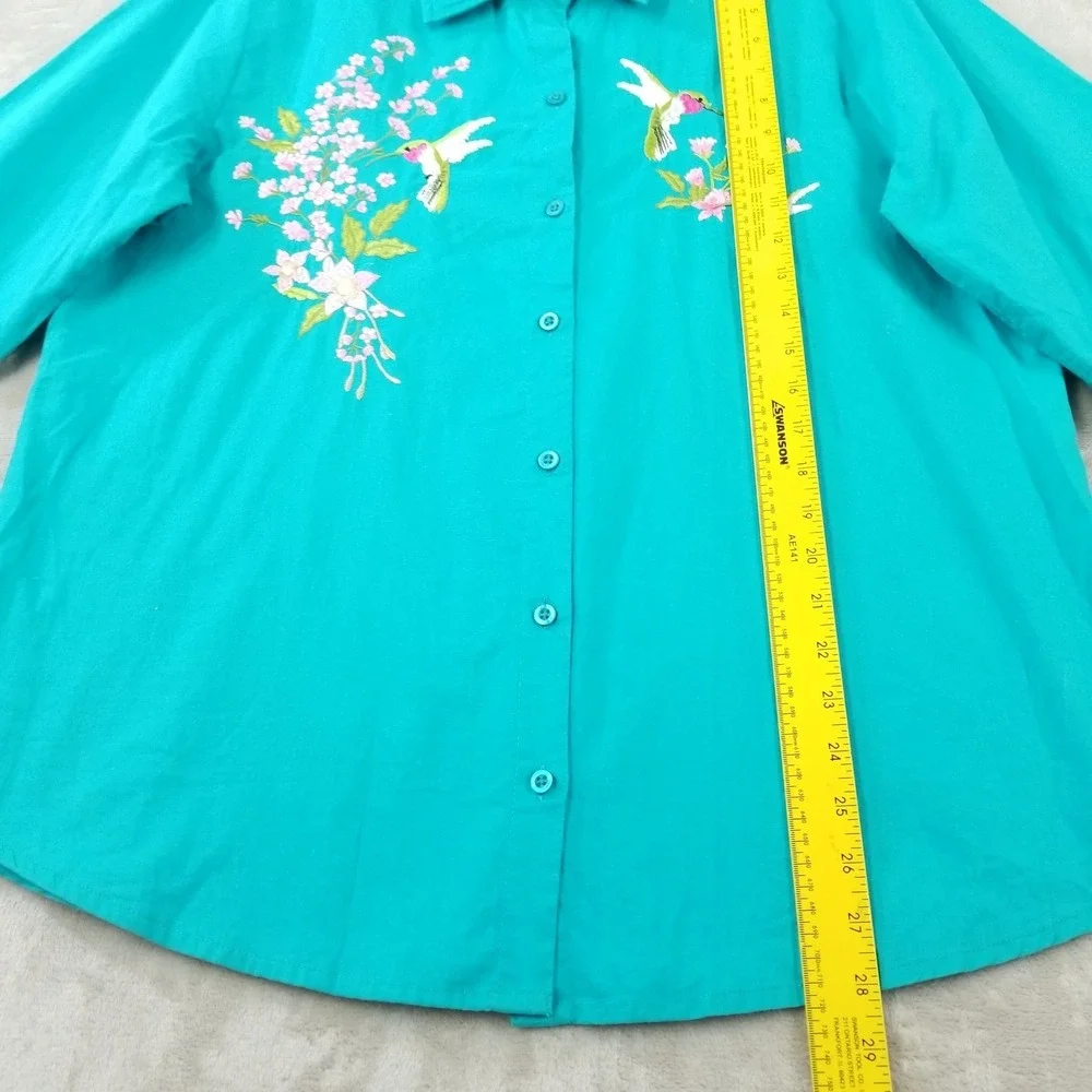 Vintage | Tops | Vintage Blouse Turquoise Embroidered Hummingbird Bird ...